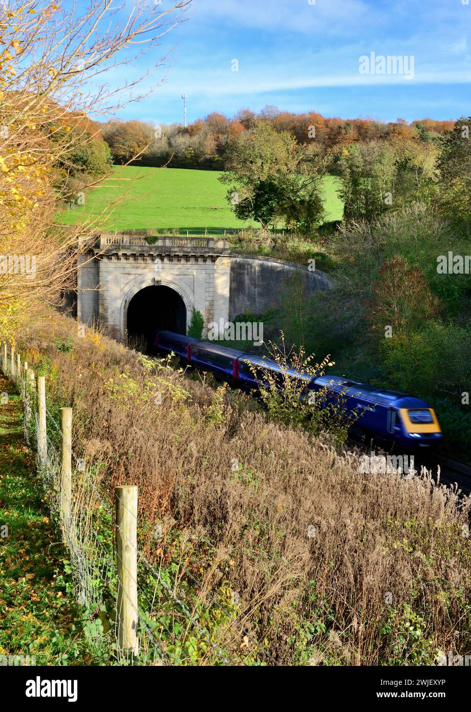 A high speed train and autumn colours at the western portal of Box ...