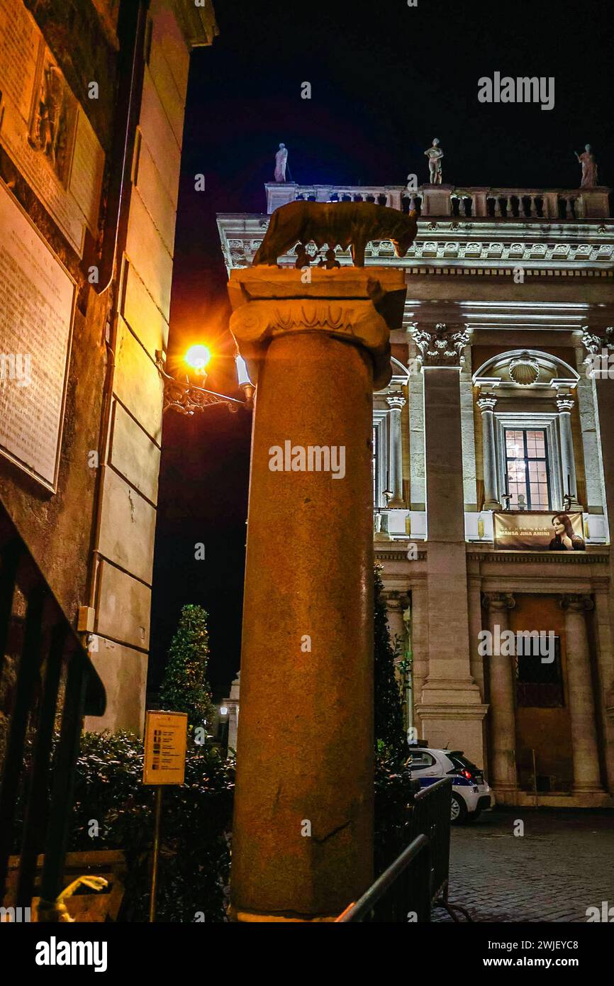Italy, Rome - November 26, 2023: Capitoline Wolf Illuminated at night ...