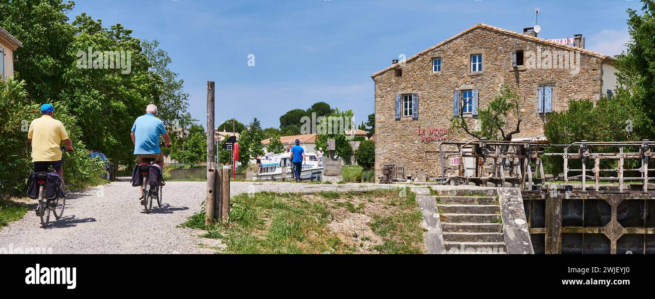 Trebes (south of France): bike ride near the triple lock of Trebes on ...