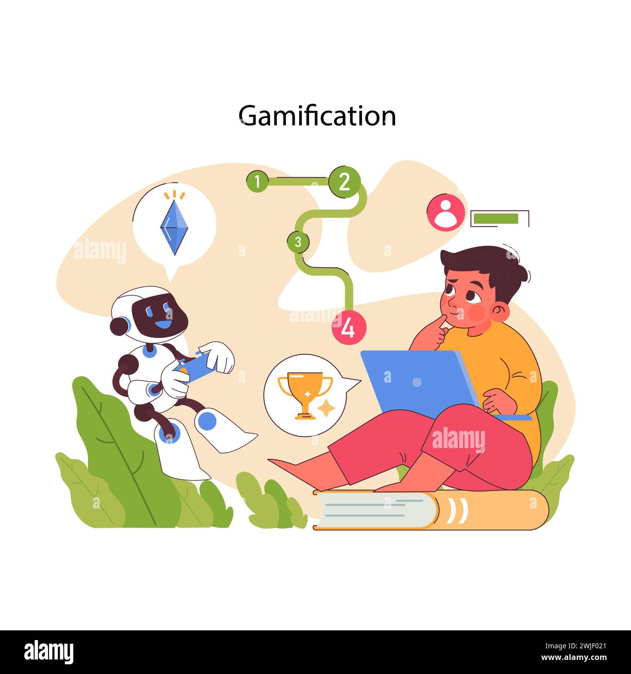 Educational gamification concept. A student engages with learning ...
