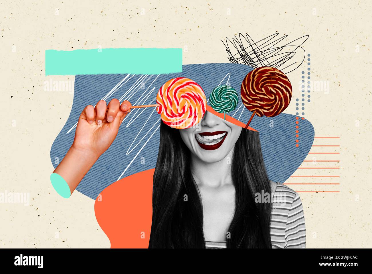 Portrait picture collage of young funky positive girl lick teeth when ...