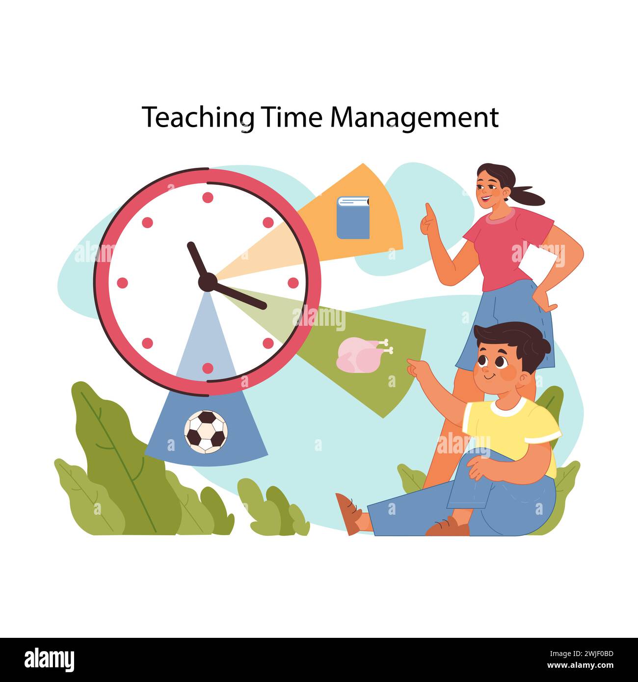 Child learning about time management with large clock, learning to ...