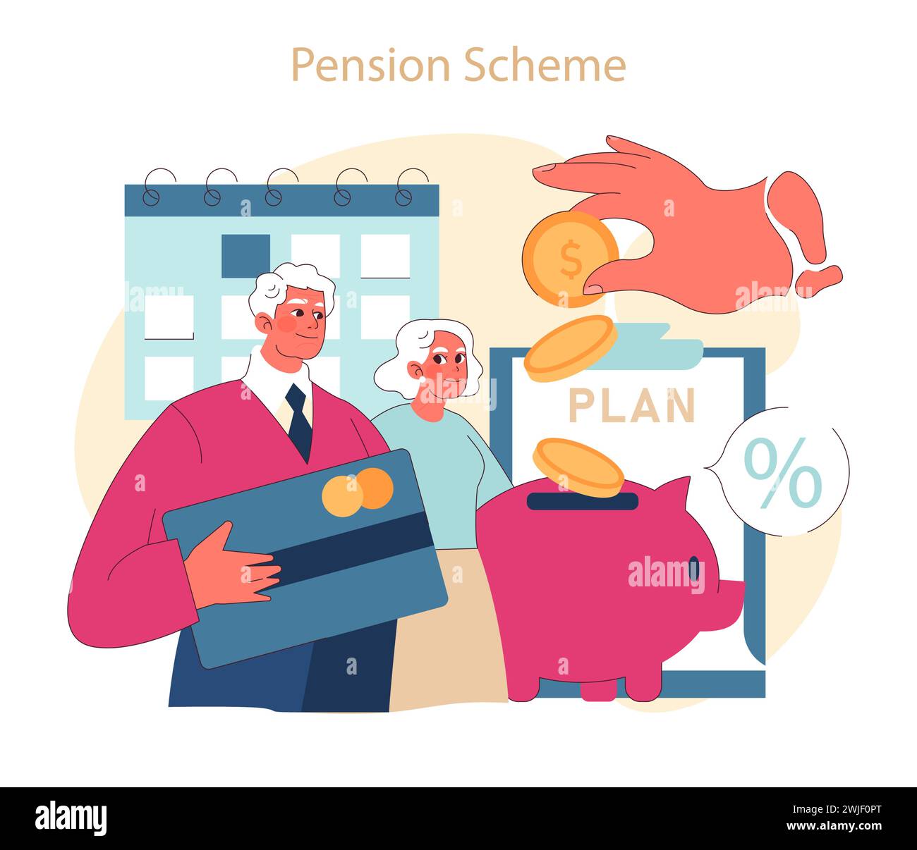 Pension Scheme concept. Mature couple with financial security, managing ...