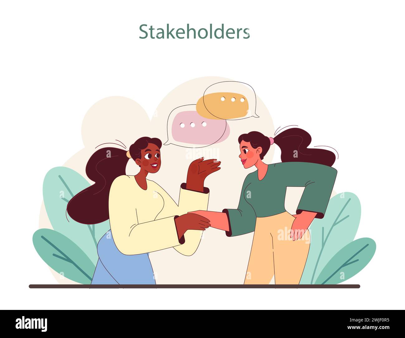 Stakeholders Engagement concept. Two individuals engage in dialogue ...