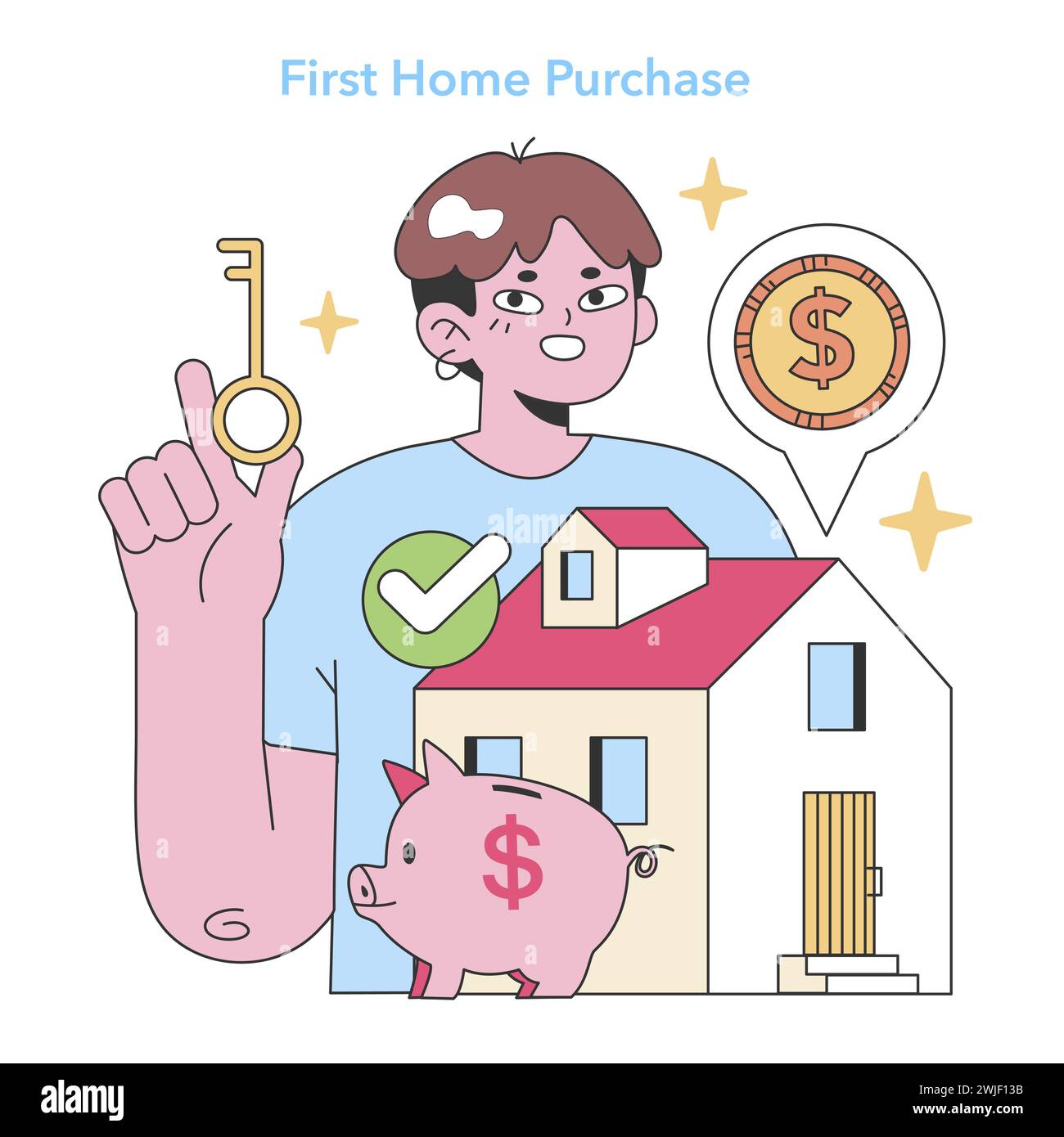 First Home Purchase concept. Young adult achieving property ownership ...