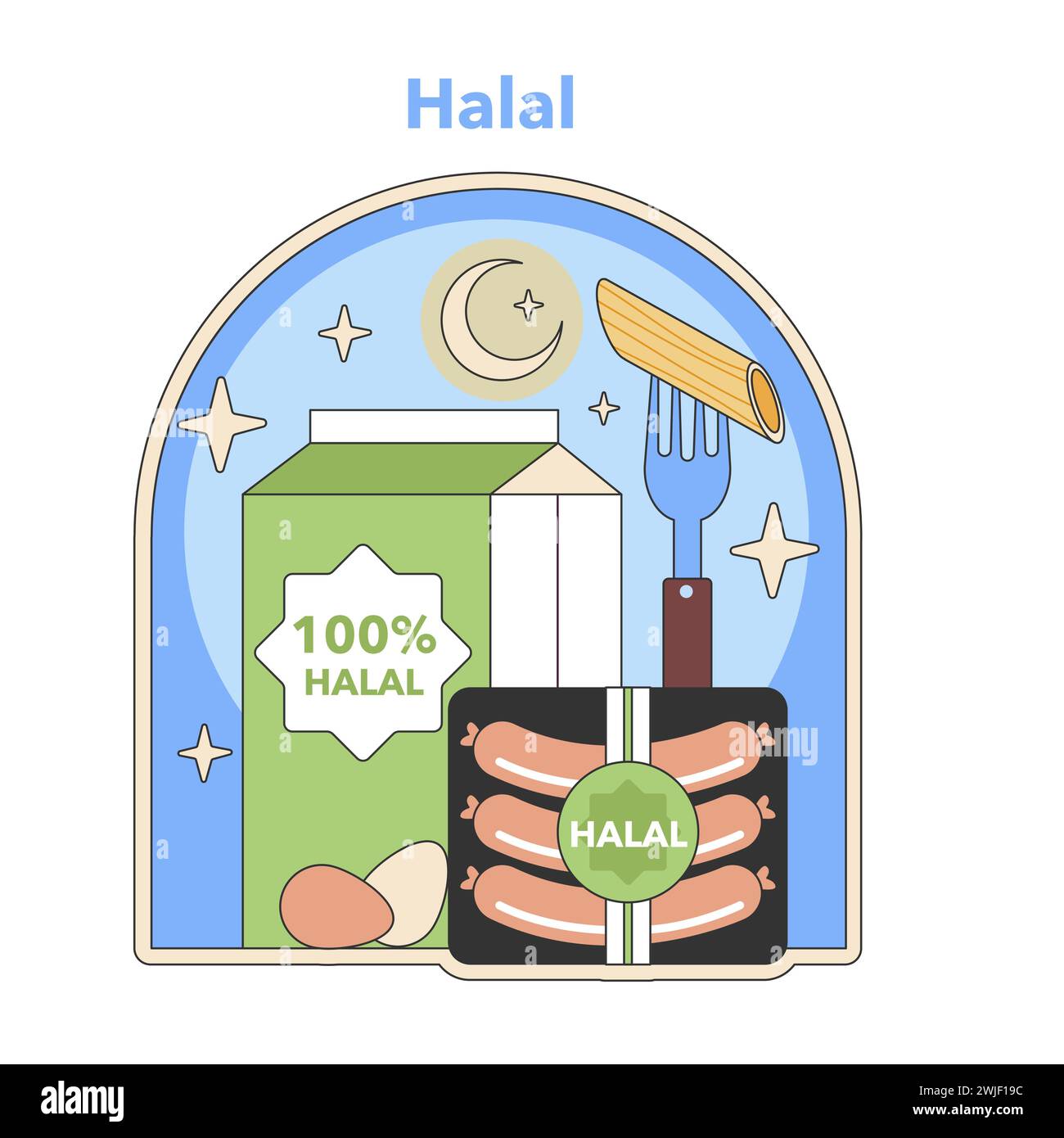 Halal food assurance concept. Islamic dietary standard symbols ...