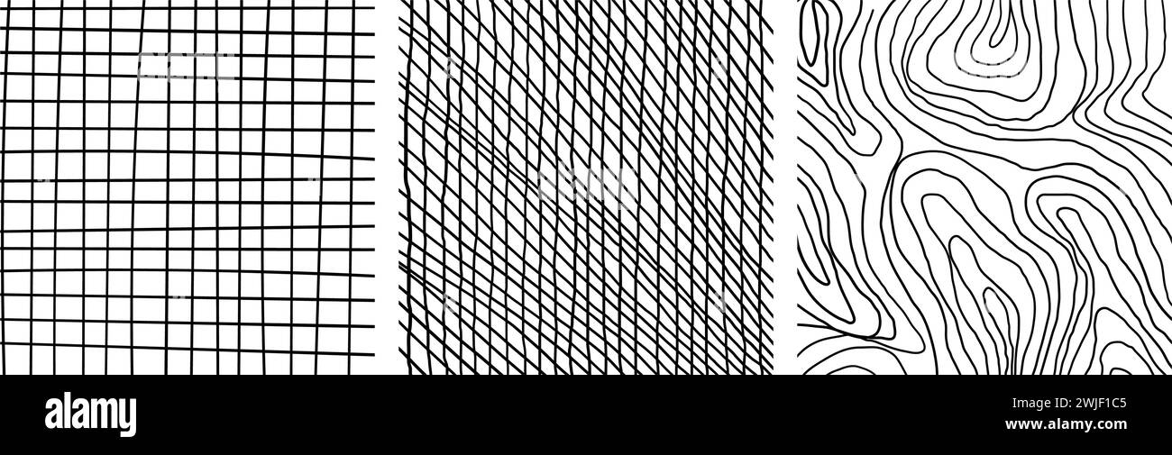 Line texture set with different hand drawn patterns. Trendy ...