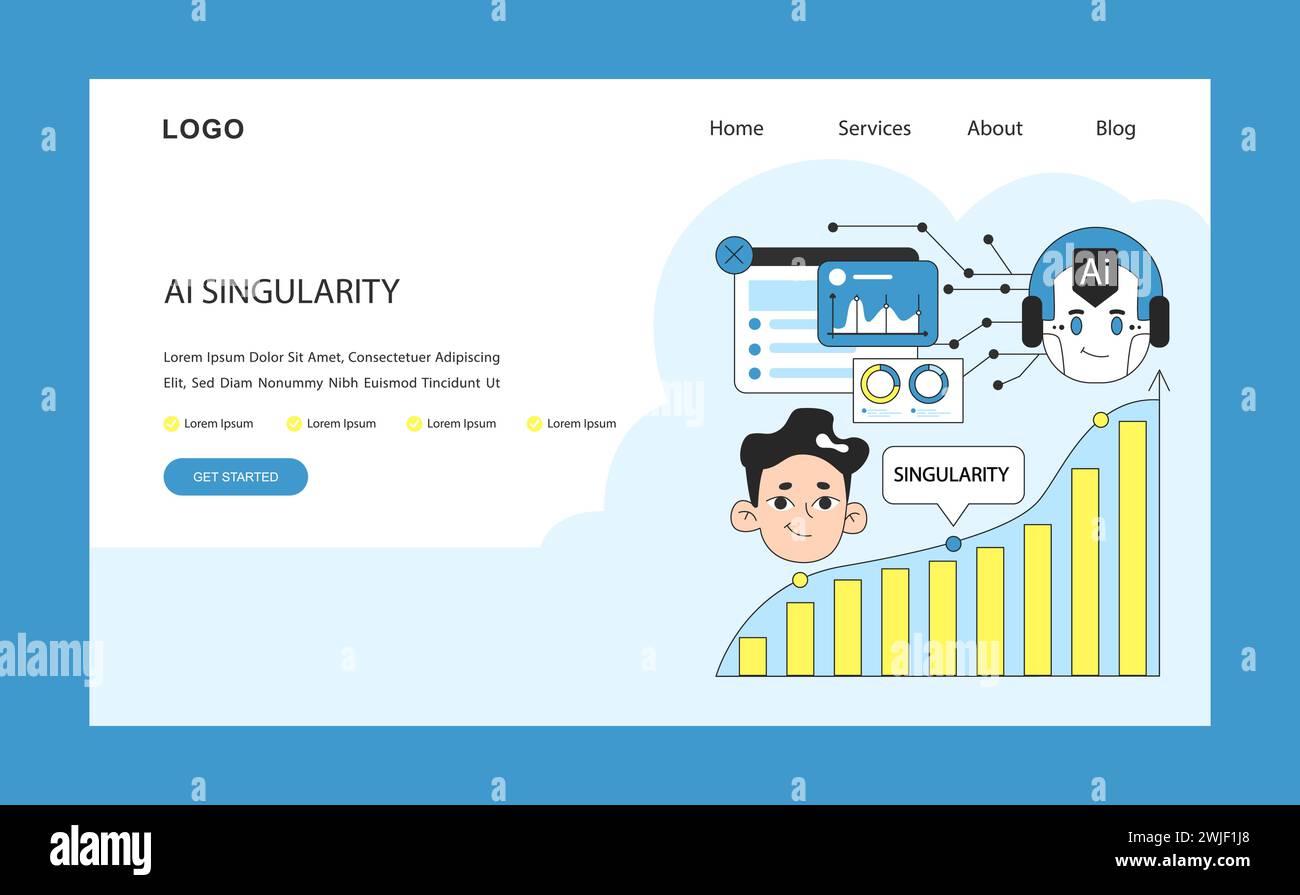 AI ethics web or landing. Character or user interacts with an evolving ...