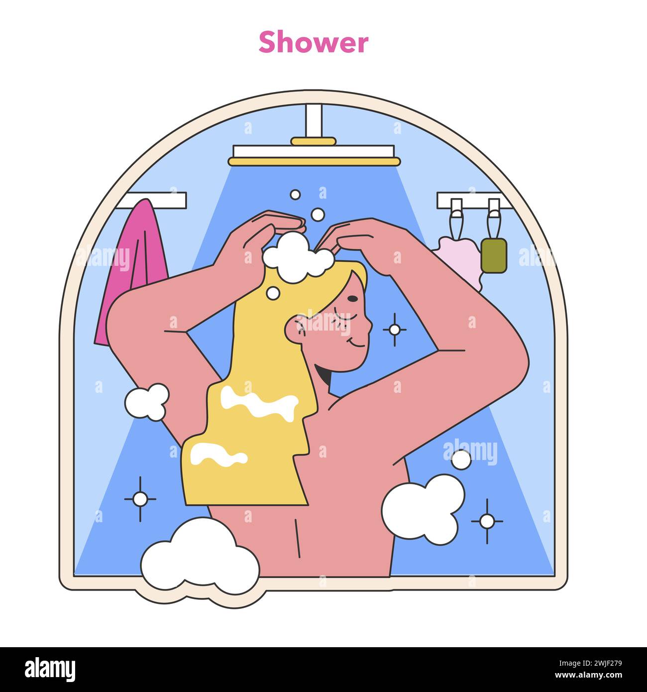 Refreshing shower routine illustration. A joyful depiction of daily ...