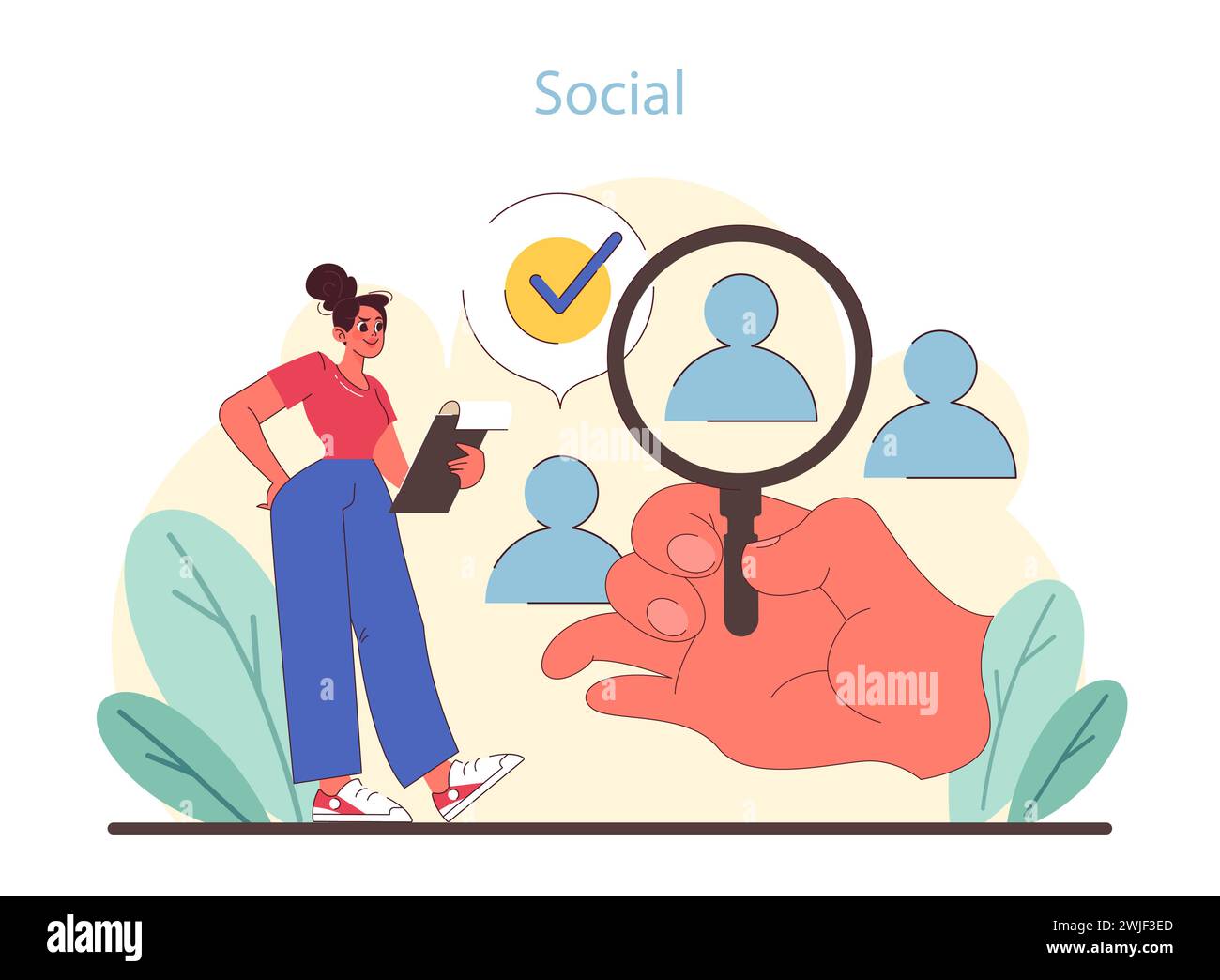 Social factor in PEST analysis. Marketer scrutinizing societal trends ...