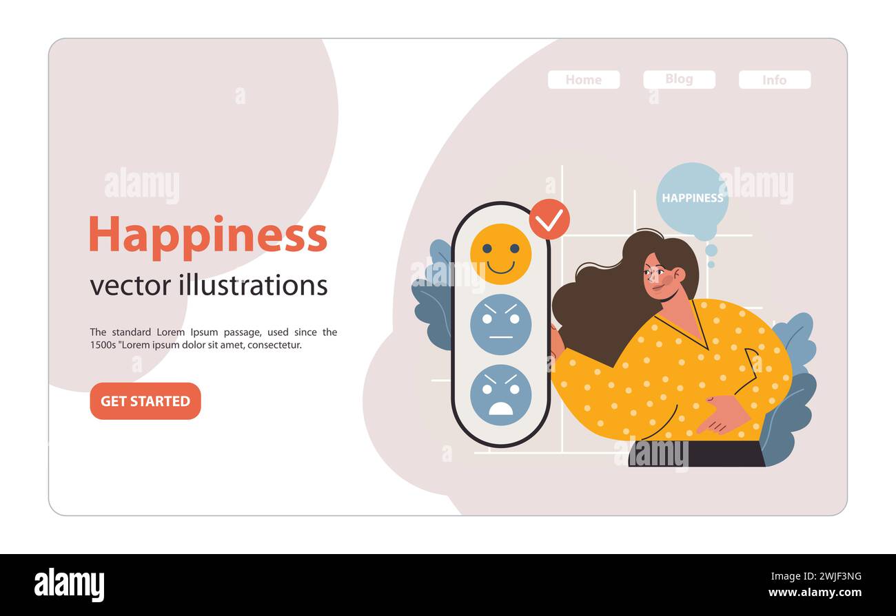 Joyful woman selecting a happy face emoji. Positive mood and embracing ...