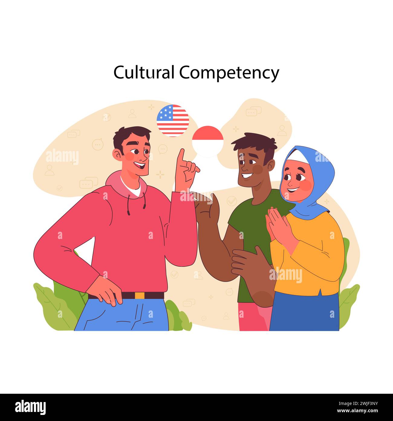 Cultural competency concept. Diverse individuals celebrate ...