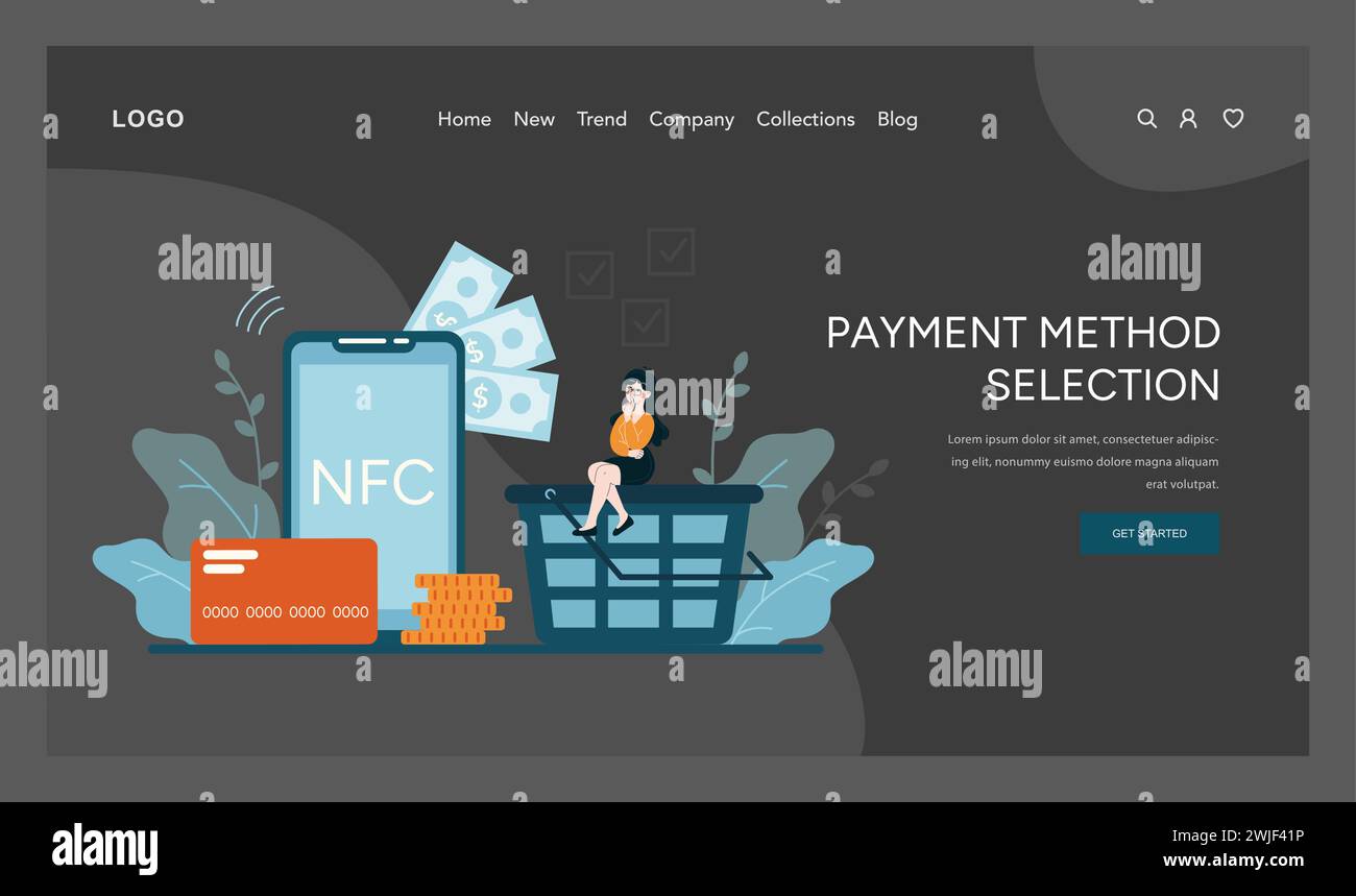 Payment Method Selection concept. Showcasing options between card ...