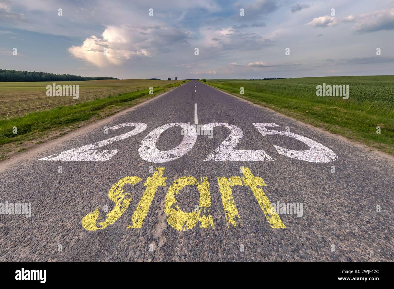 numbers 2025 go and start on asphalt road with cracks highway with ...