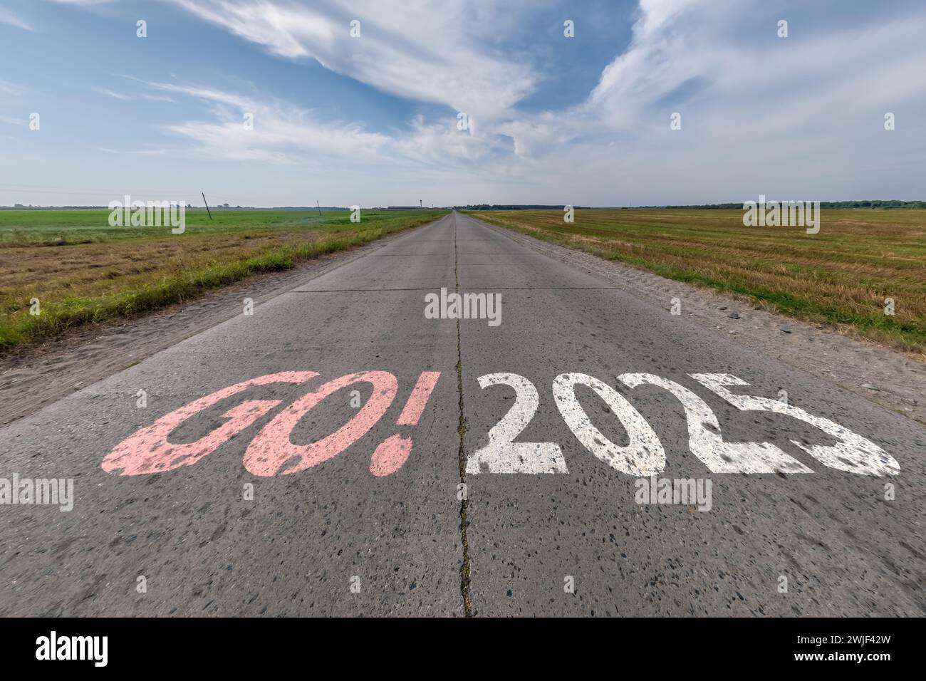 numbers 2025 go and start on asphalt road highway with sunrise or ...