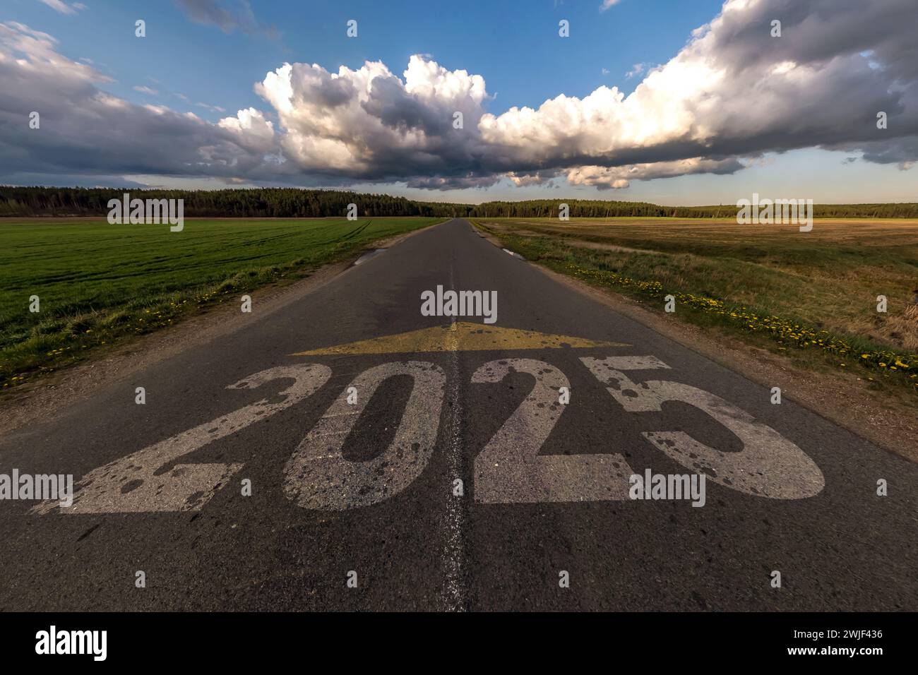 numbers 2025 go and start on asphalt road highway with sunrise or ...