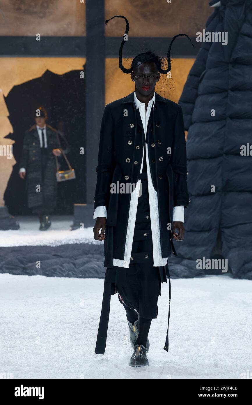 New York, USA. 14th Feb, 2024. Model Khadim Sock walks on the runway at ...