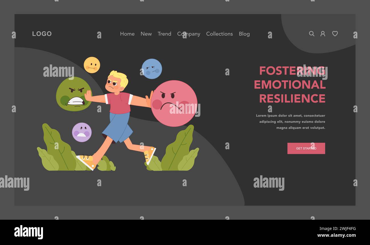 Emotional development concept. Boy navigating through different ...