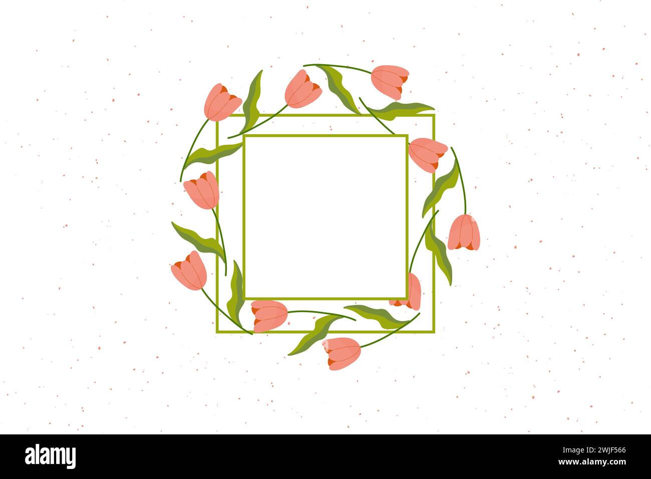 Square frame of tulip flowers with space for your text. dotted ...
