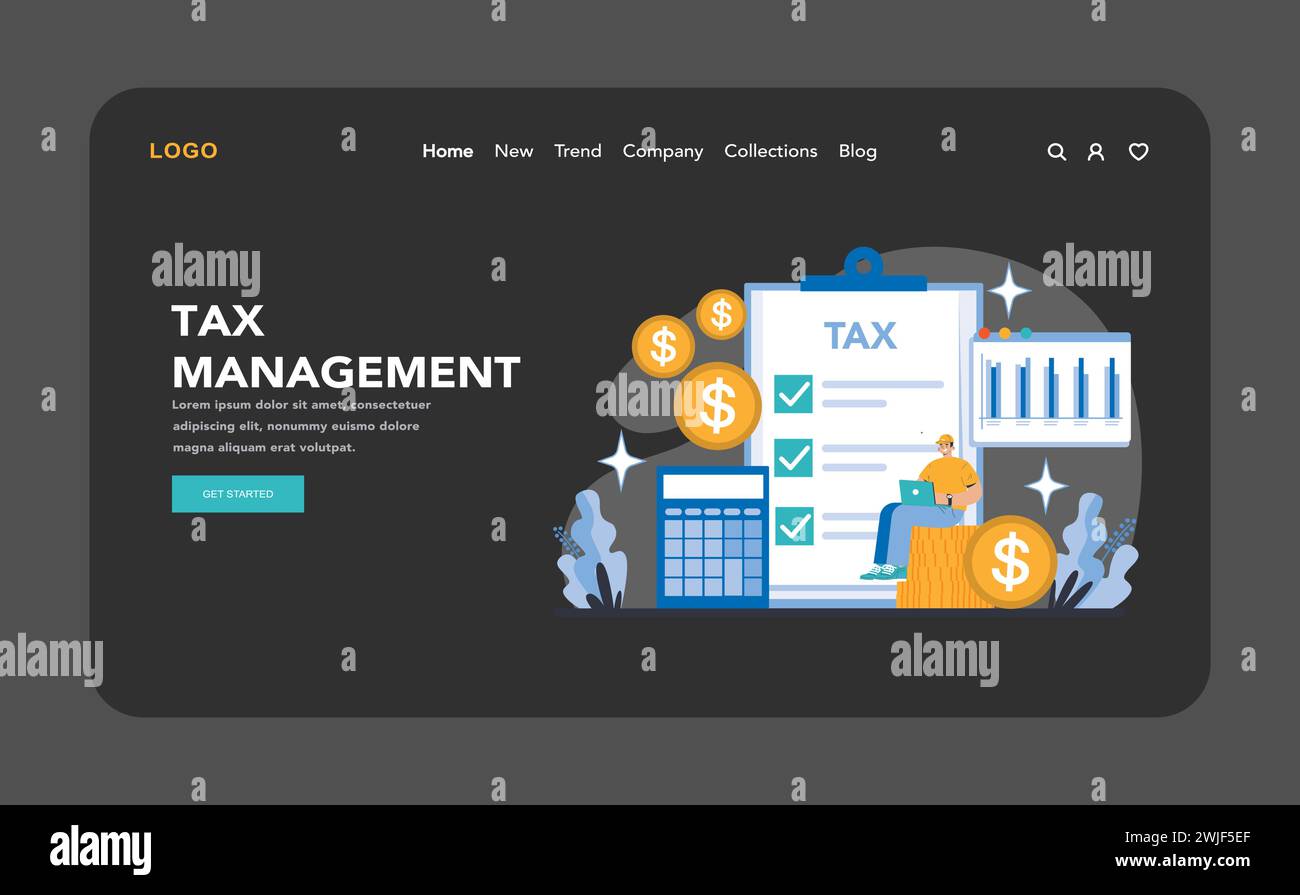 Tax Management night or dark mode web or landing page. Fiscal ...