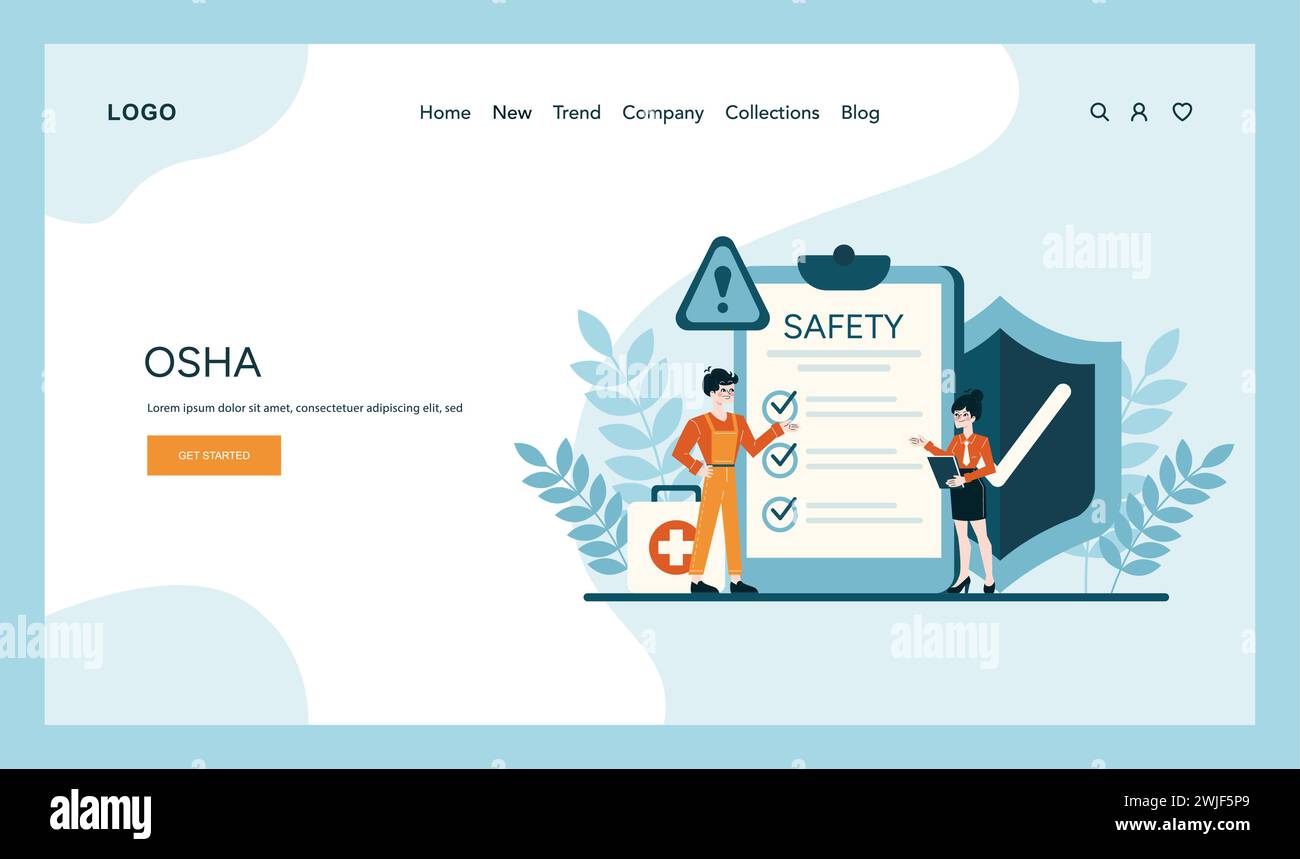 OSHA checklist illustration. Workers ensure safety compliance ...