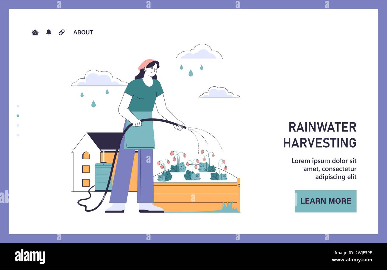 Rainwater harvesting web or landing. Sustainable practice of urban ...