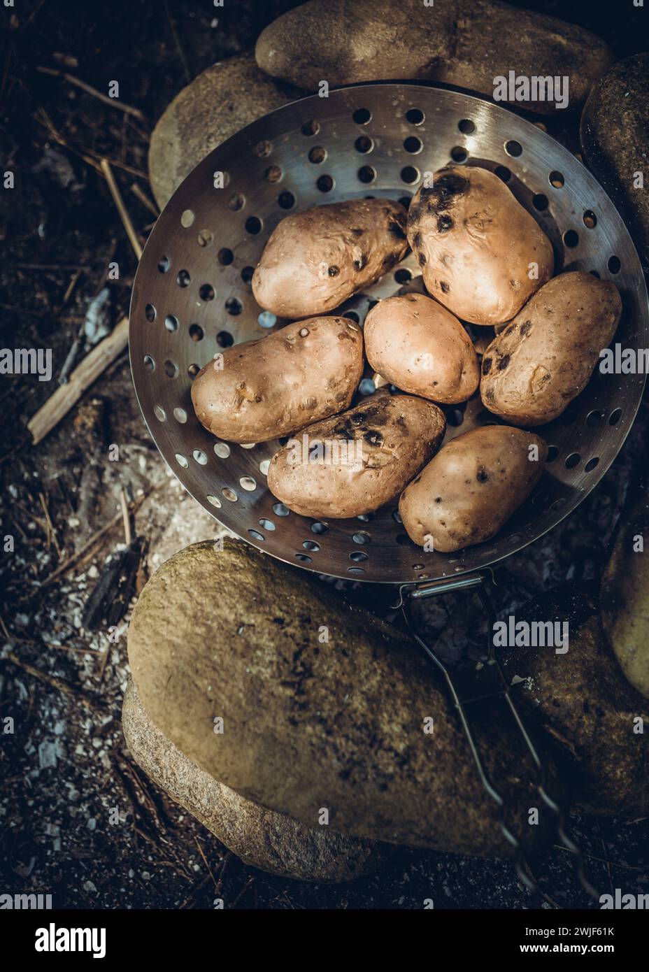 Cooking in wilderness campfire baked roast potatoes recipe camping ...