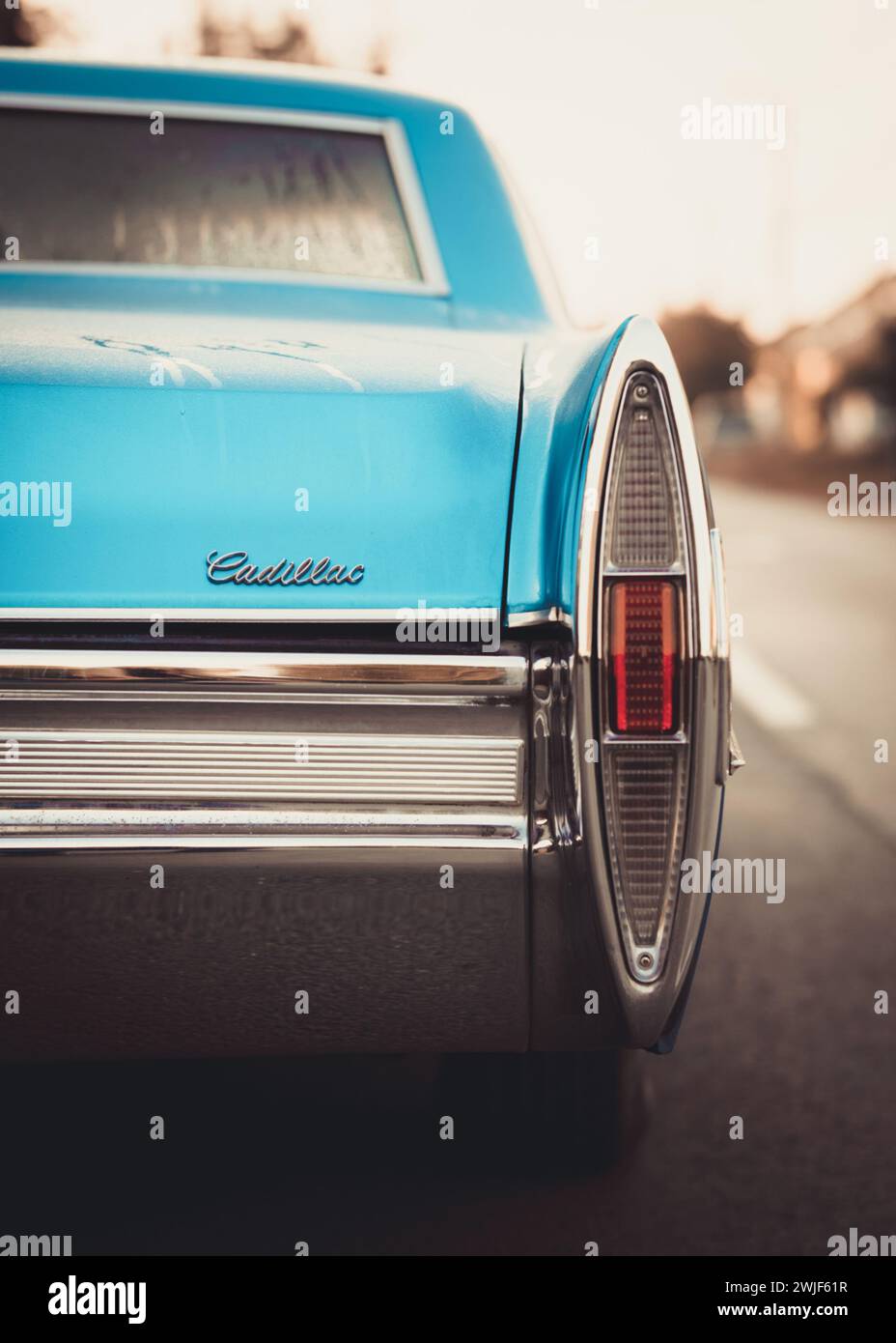 Vintage luxury old retro blue cadillac coupe deville on the street ...