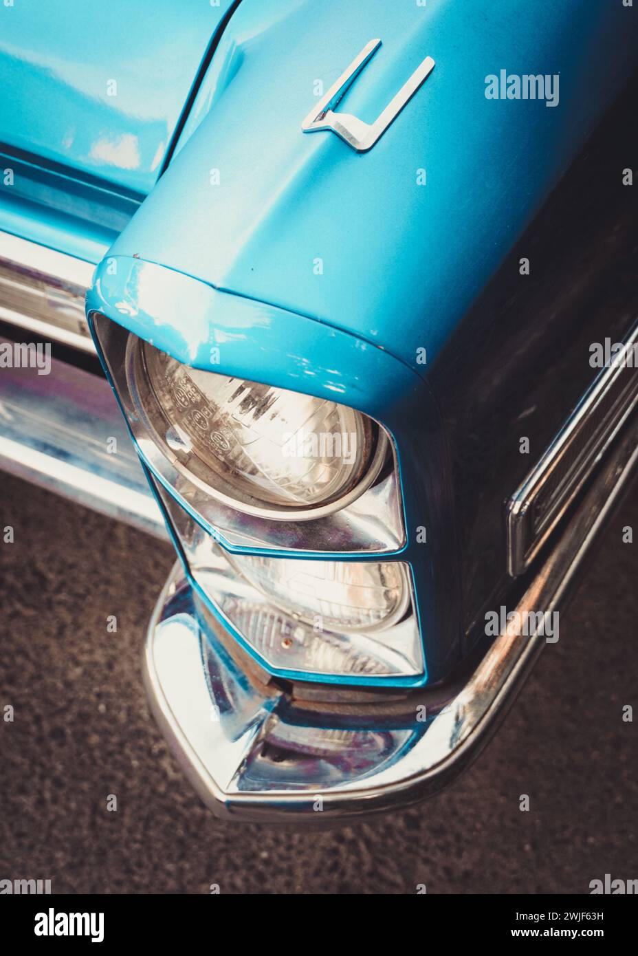 Vintage luxury old retro blue cadillac coupe deville on the street ...