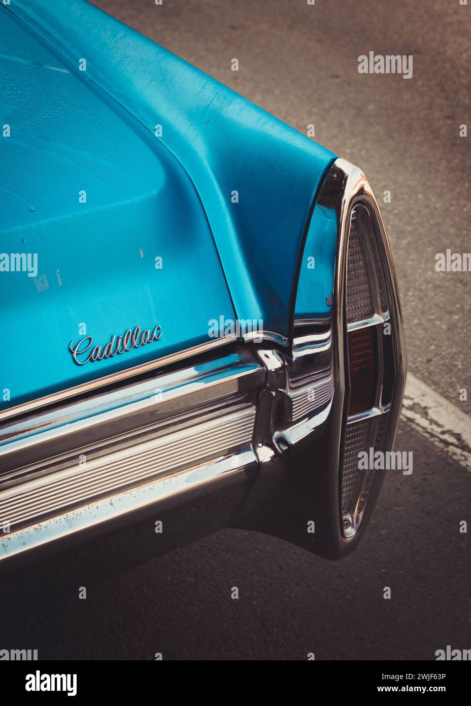 Vintage luxury old retro blue cadillac coupe deville on the street ...