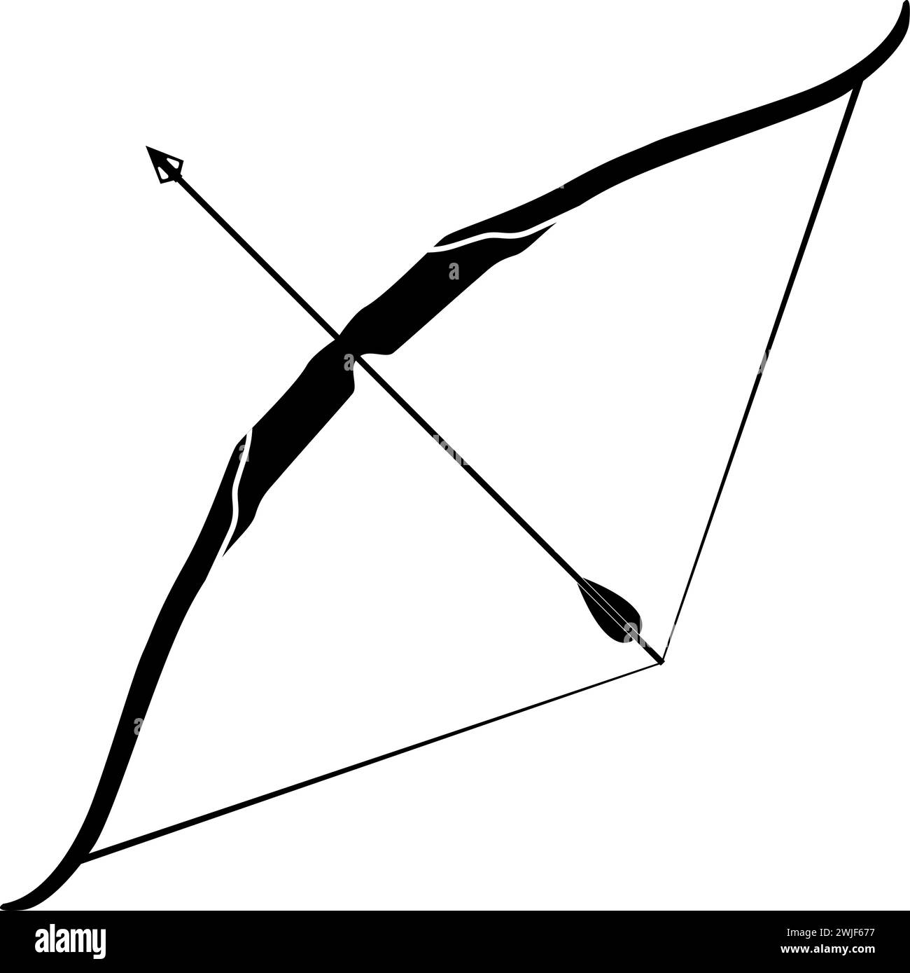 Traditional Hunting Wooden Bow with Arrow Isolated Icon in Flat Style ...