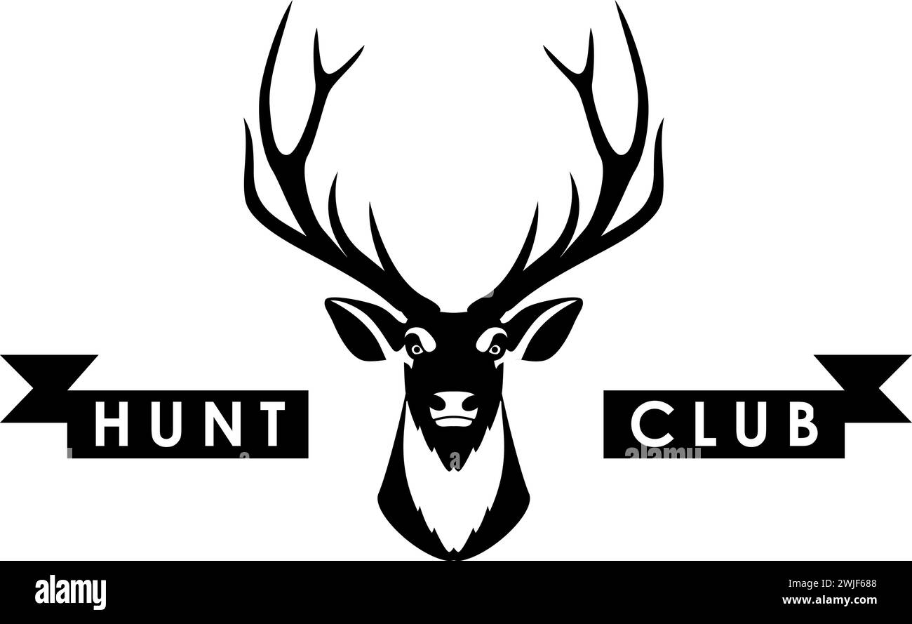 Deer Head and Banner of Hunting Club Isolated in Flat Style Stock ...