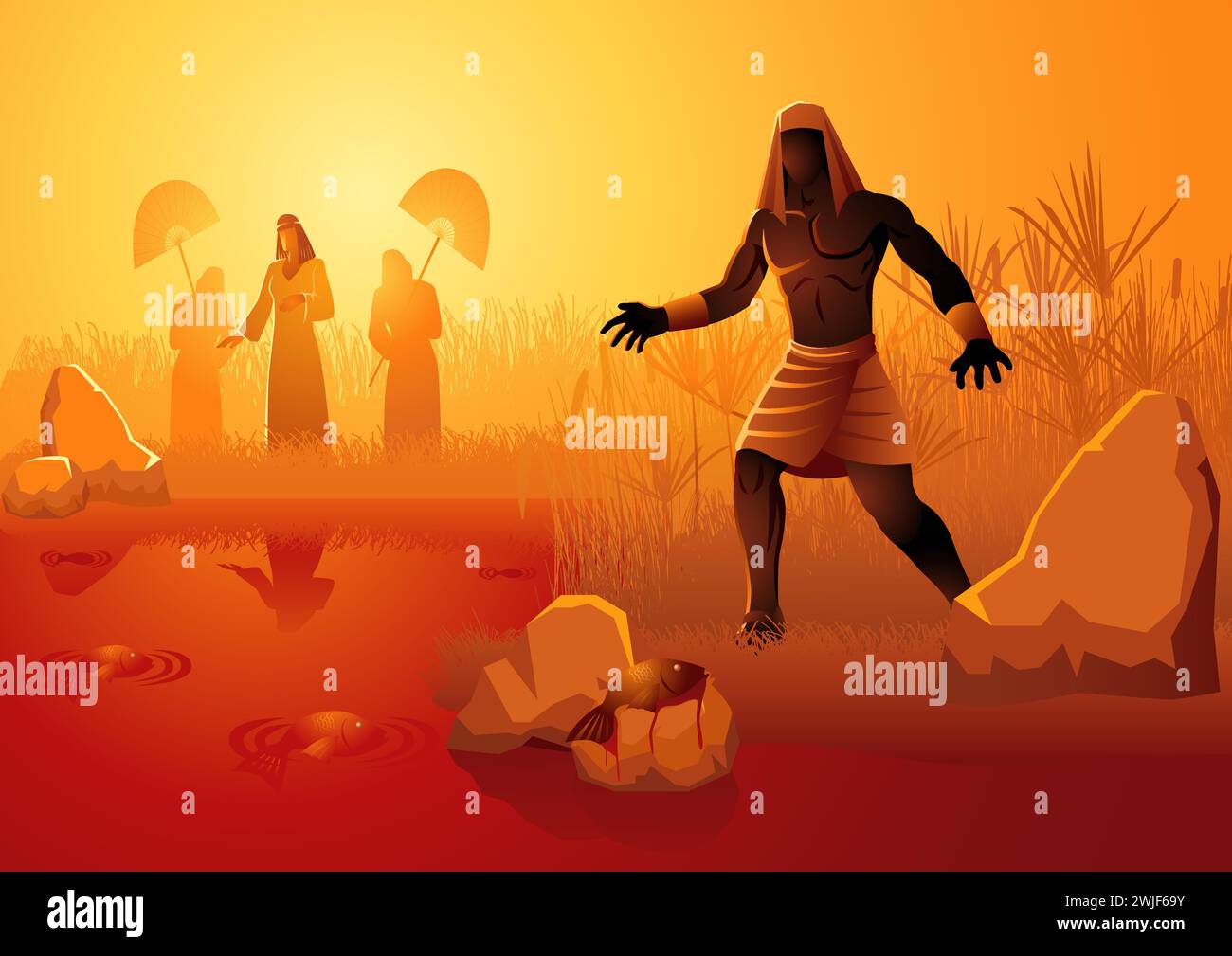 Biblical vector illustration series, the ten plagues of Egypt, first ...