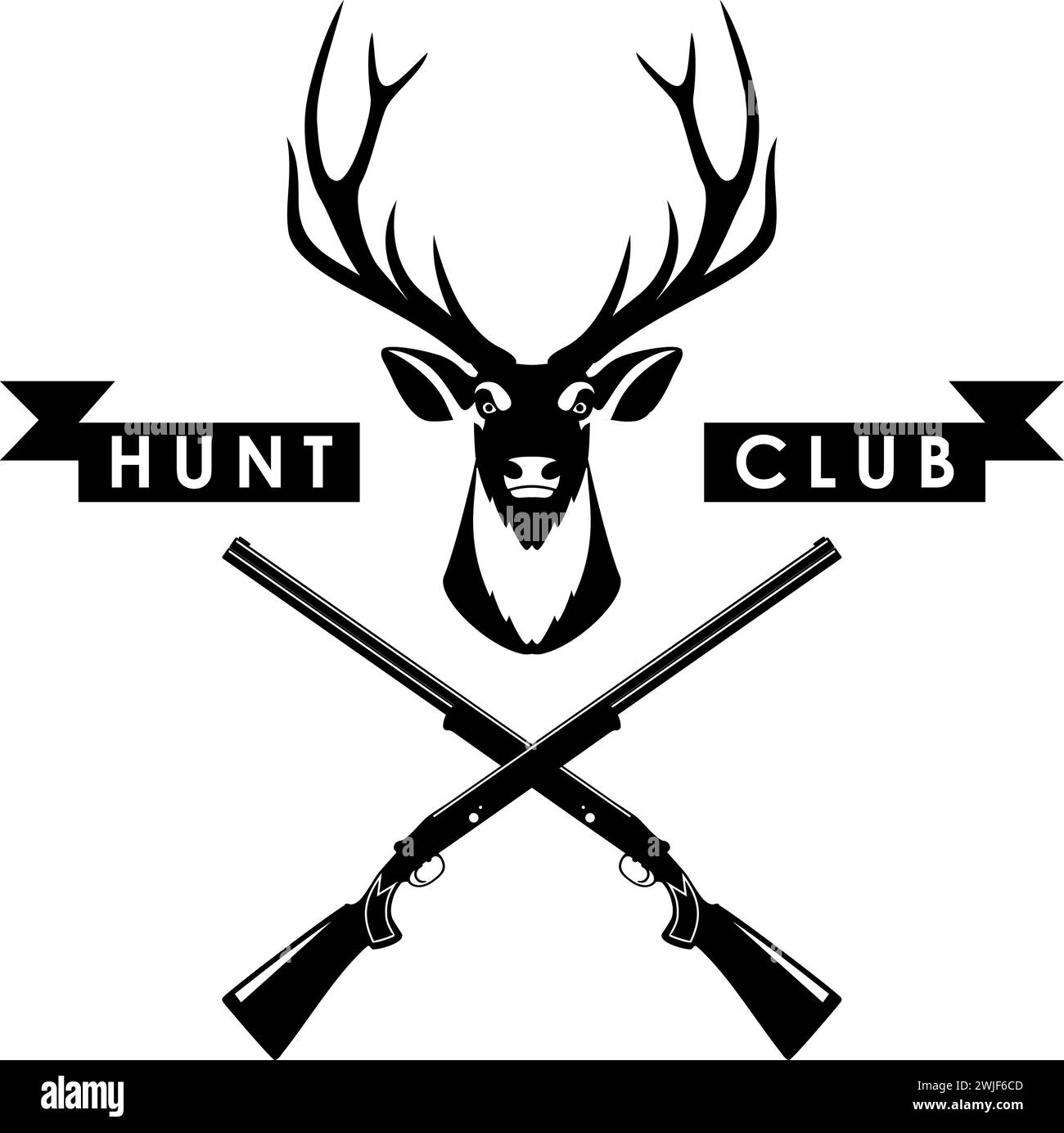 Deer Head, Crossed Hunting Rifles and Banner of Hunting Club Isolated ...