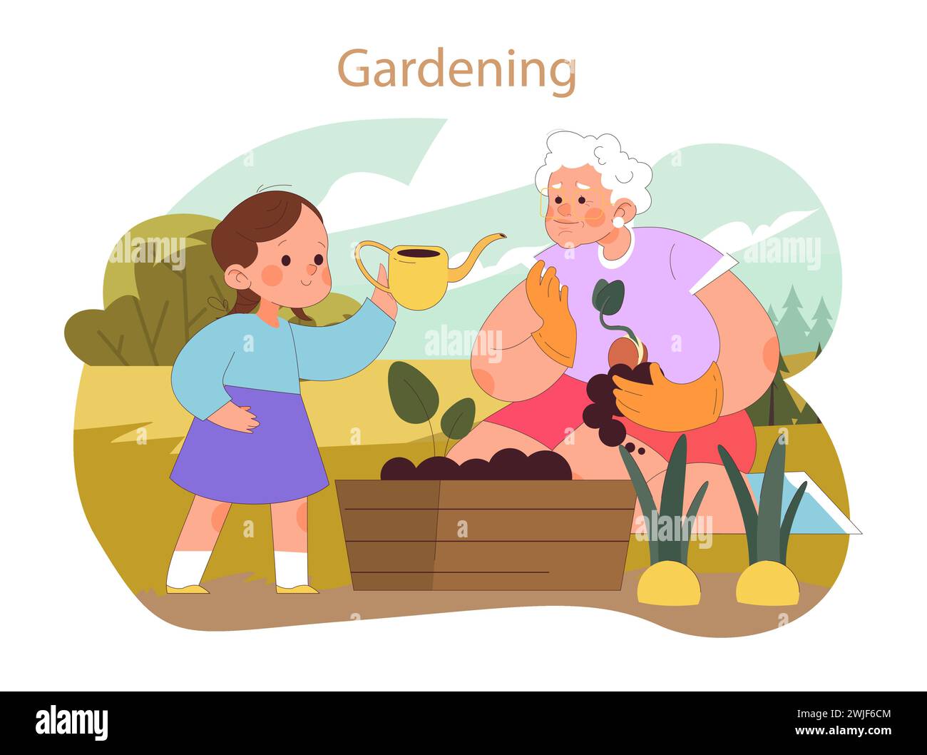 Child tending plants Stock Vector Images - Alamy