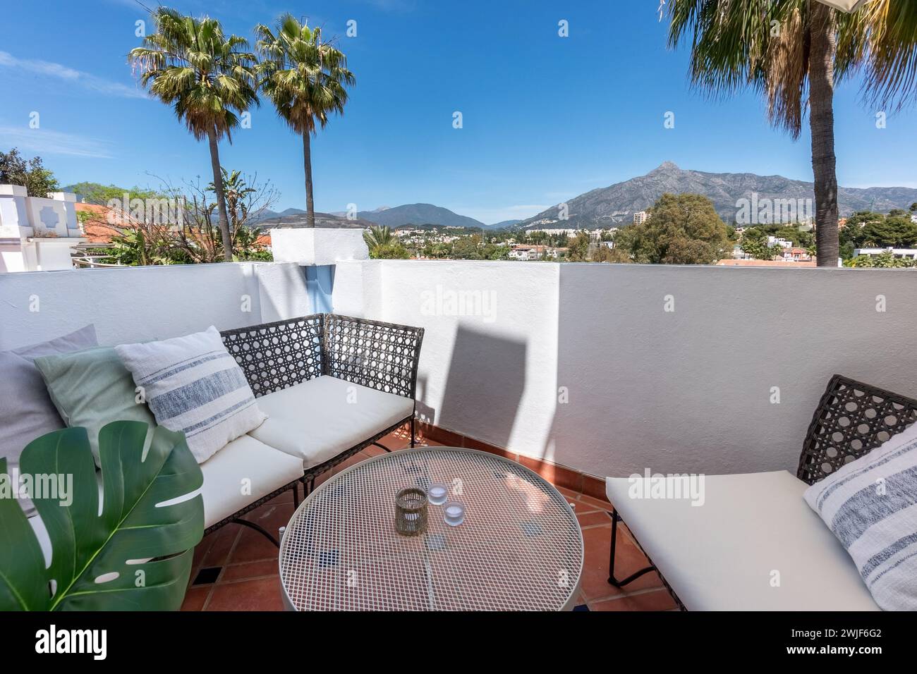 landscape views overlooking Marbella from a luxury apartment terrace ...