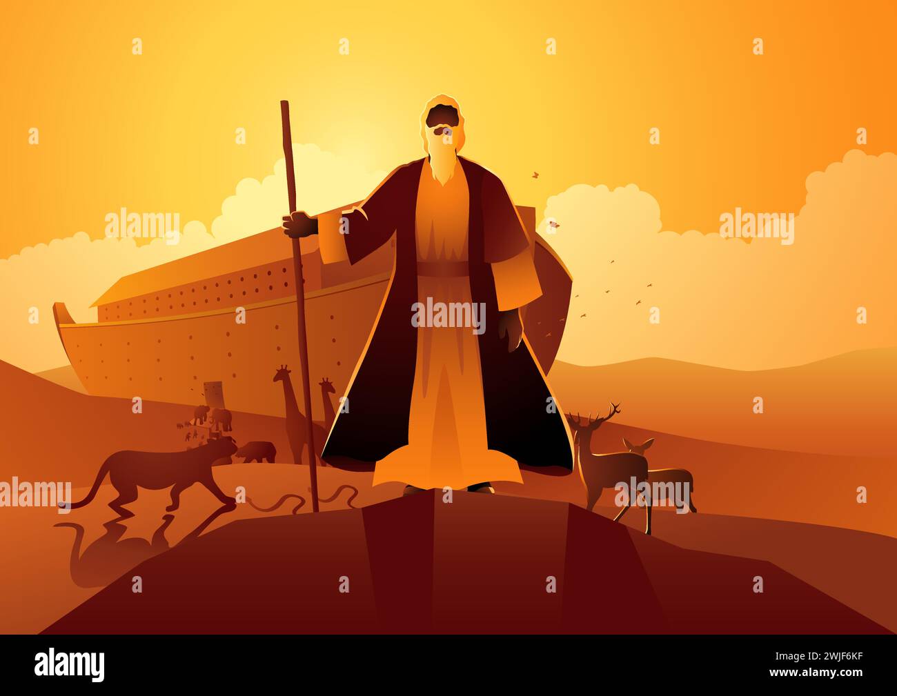 Biblical figure vector illustration series, Noah and the ark before the great flood Stock Vector ...