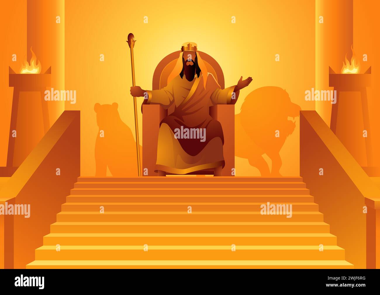 Biblical figure vector illustration series, King solomon sits on the ...