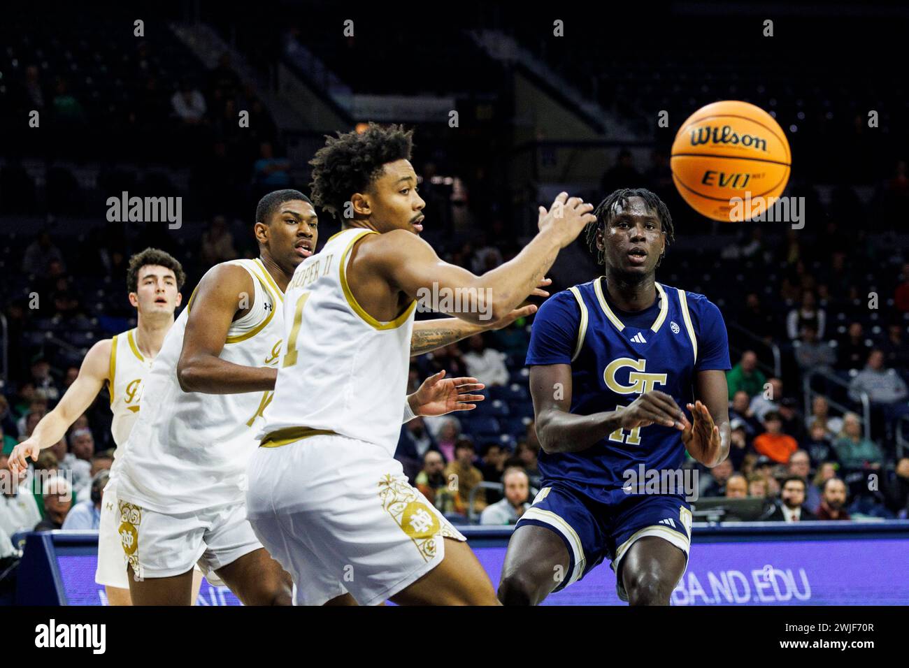 February 14, 2024: Georgia Tech forward Baye Ndongo (11) passes the ...