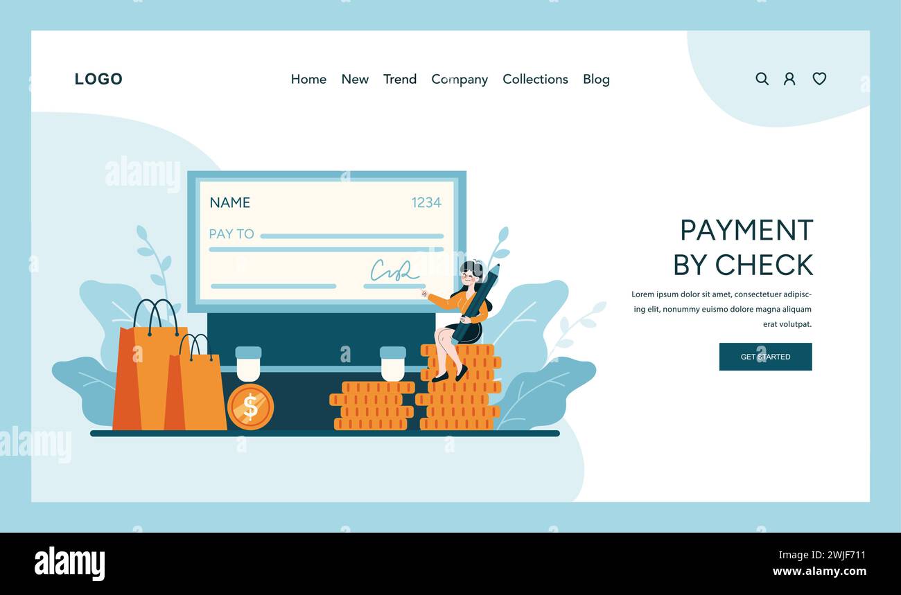Payment By Check concept. Capturing the classic method of check payments in retail, juxtaposed ...