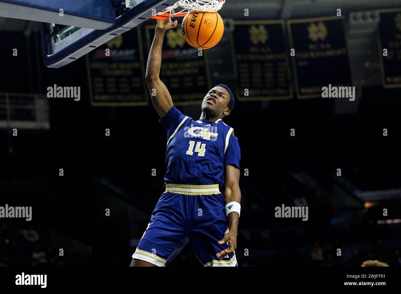 February 14, 2024: Georgia Tech guard Kowacie Reeves Jr. (14) dunks the ...