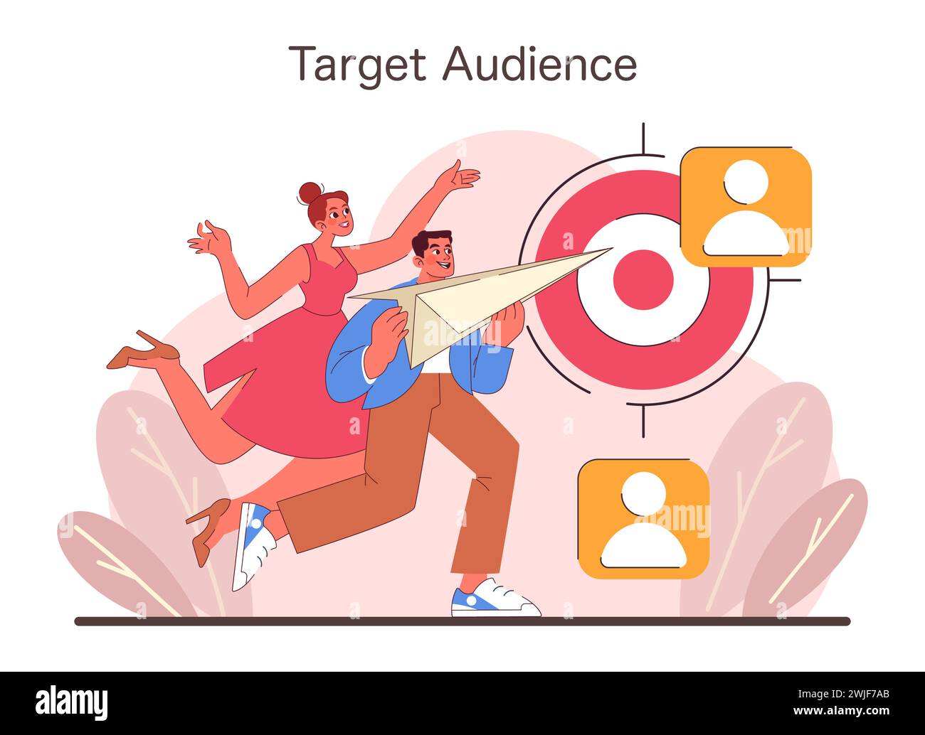 Target Audience concept. Dynamic duo in motion aiming for the marketing bullseye. Strategic ...