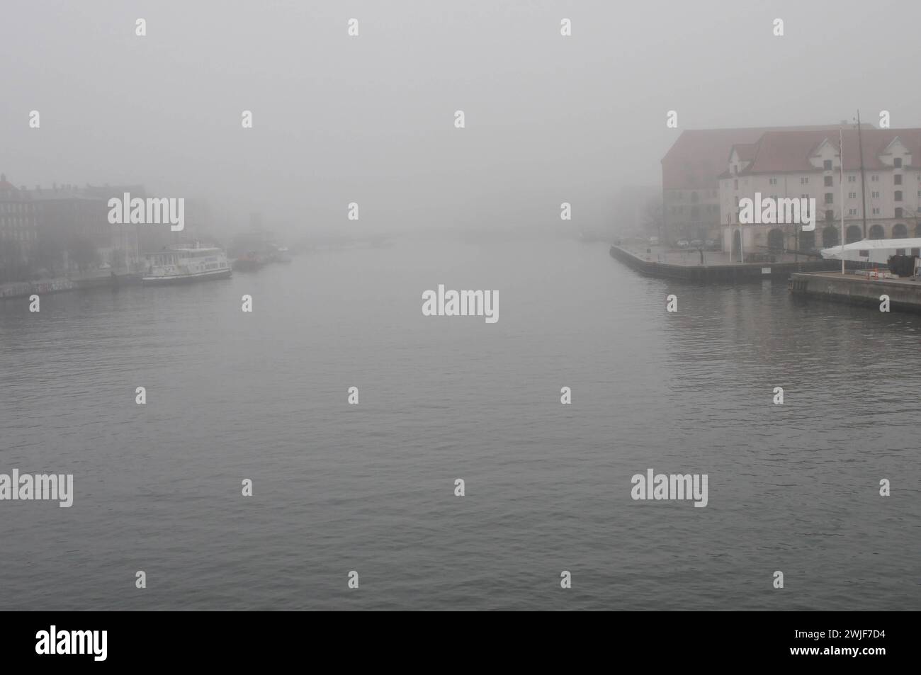 Copenhagen, Denmark /15 February 2024/. Foggy weather covered wih fog ...