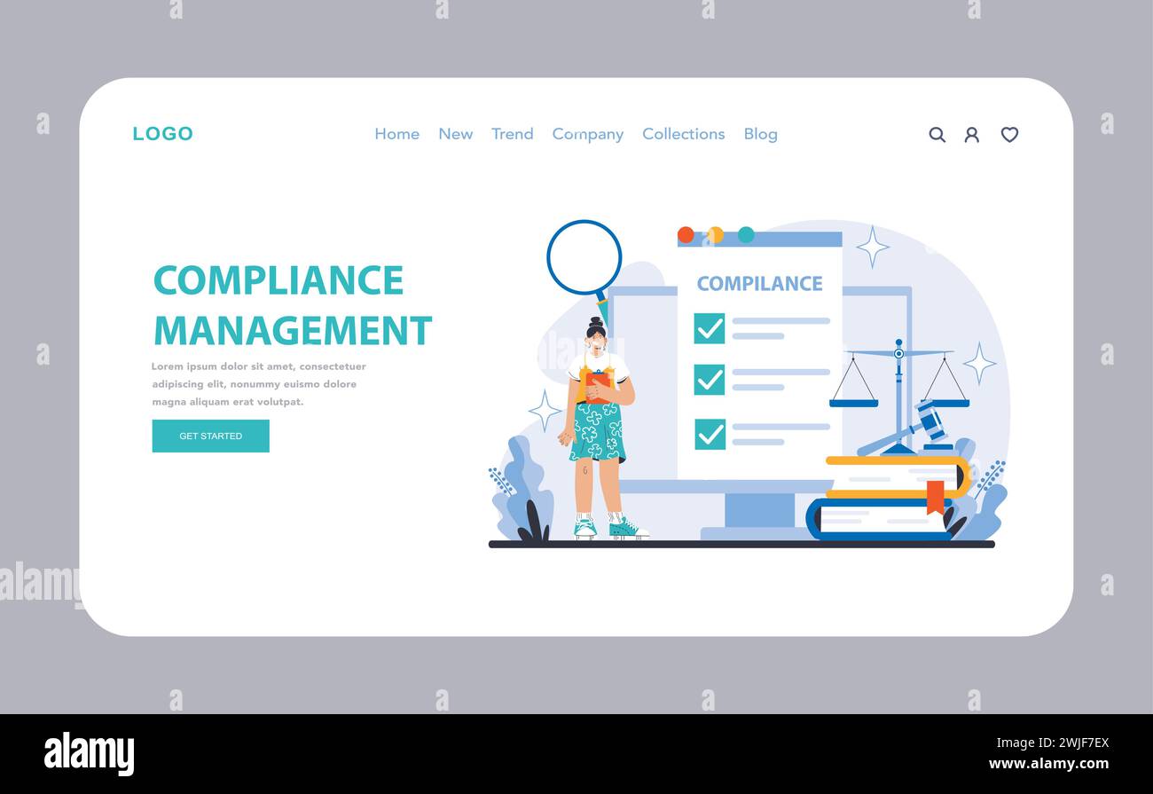 Compliance Management web or landing page. Detailed illustration of ...