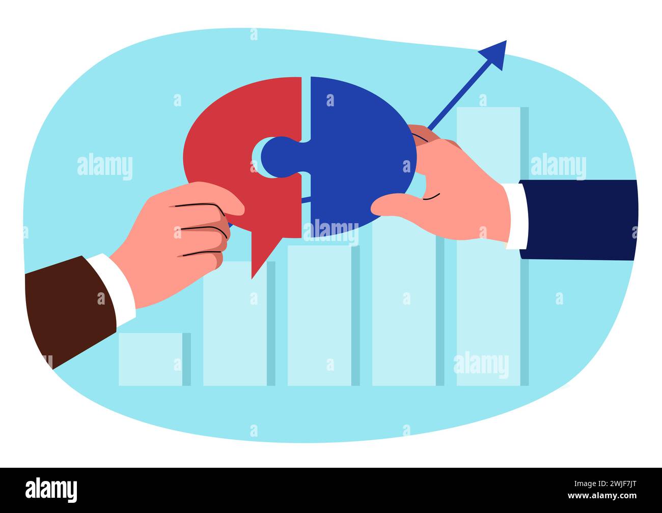 Business Concept Of Two Hands Put Together A Puzzle That Forms A Bubble Text With Increasing
