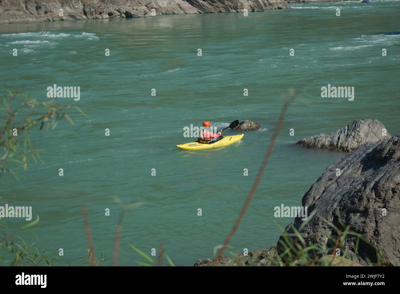 Kayak in medium current in Ganga River Rishikesh India Stock Photo - Alamy