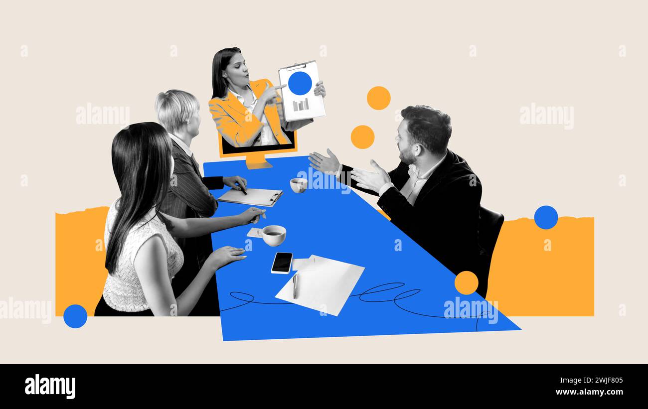 Employees, colleagues meeting for project discussion, woman leading ...