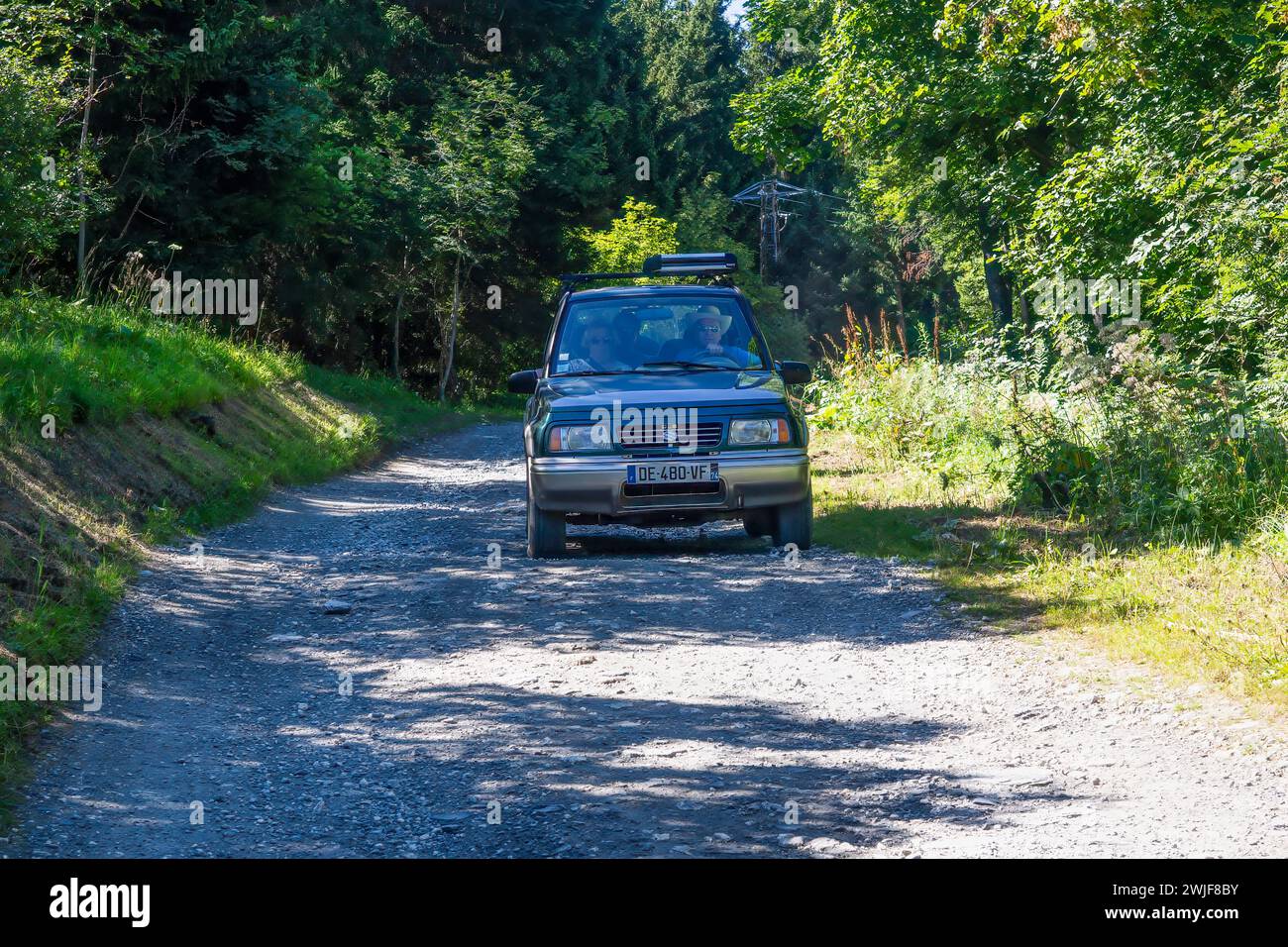21.08.2016 Les Contamine-Montjoie, Haute-Savoie, France. Driving a four ...
