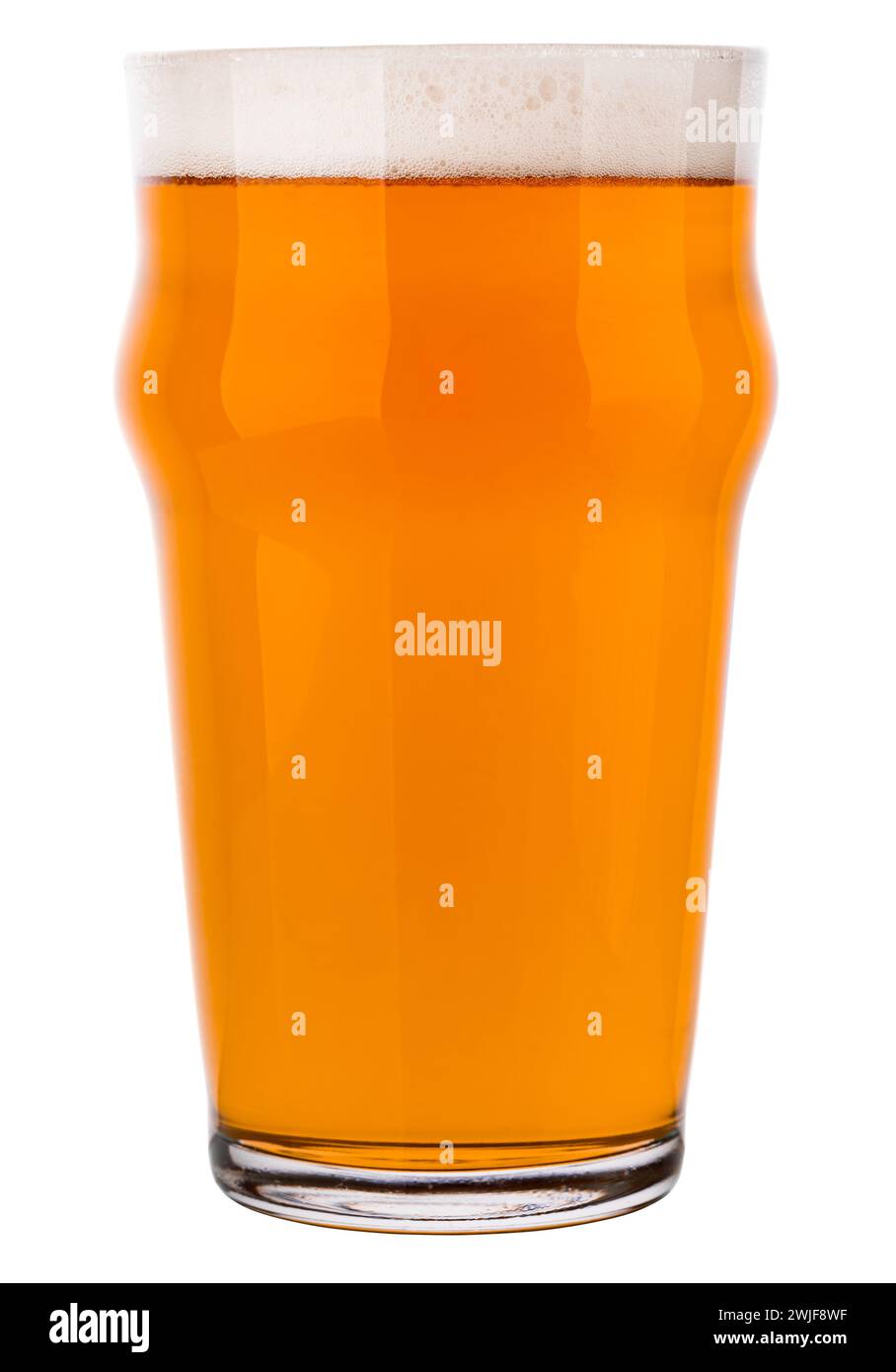 Full nonic pint glass of amber craft ale or beer isolated on white ...