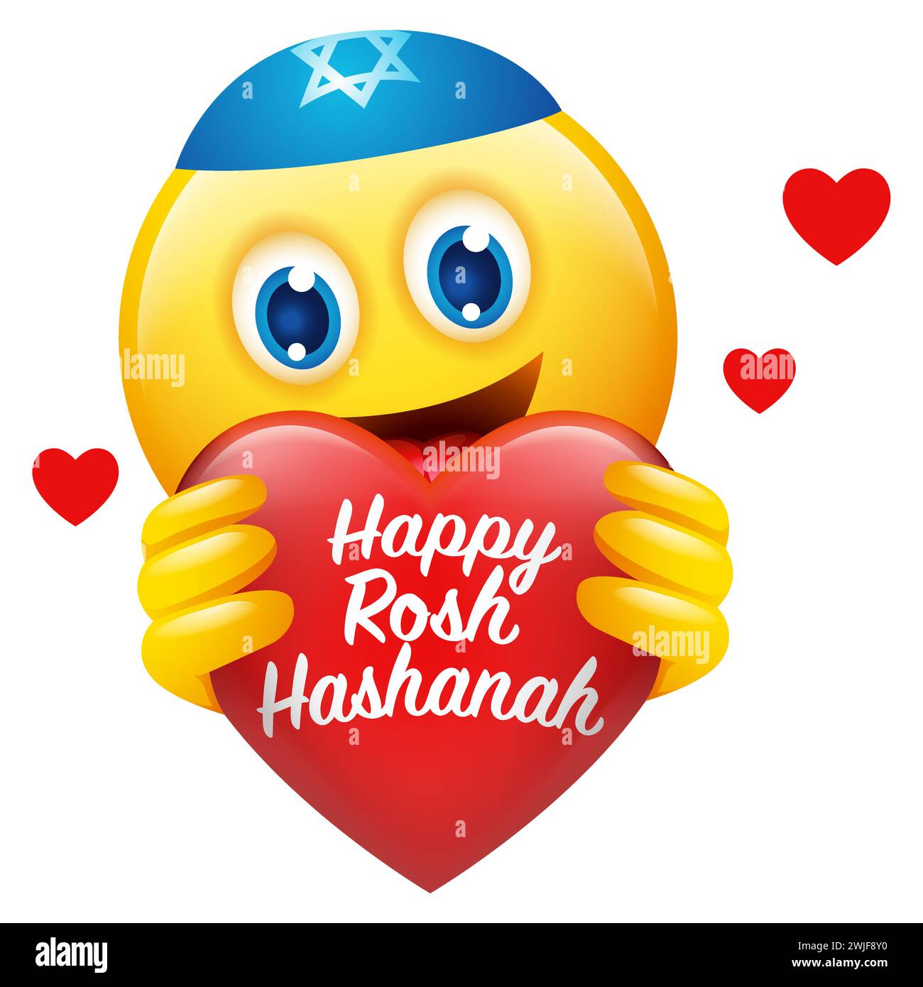 Cute Jewish emoticon holding heart symbol with text Happy Rosh Hashanah ...